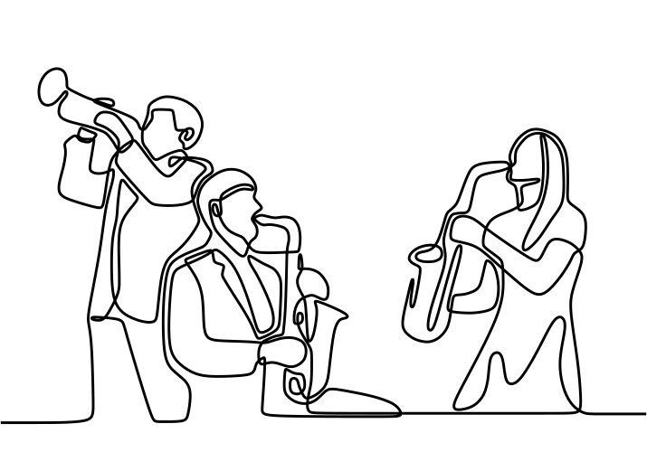 Continuous line drawing of jazz music Royalty Free Vector