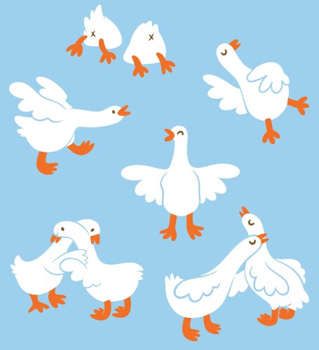Sticker set of cute geese are hugging and walking Vector Image