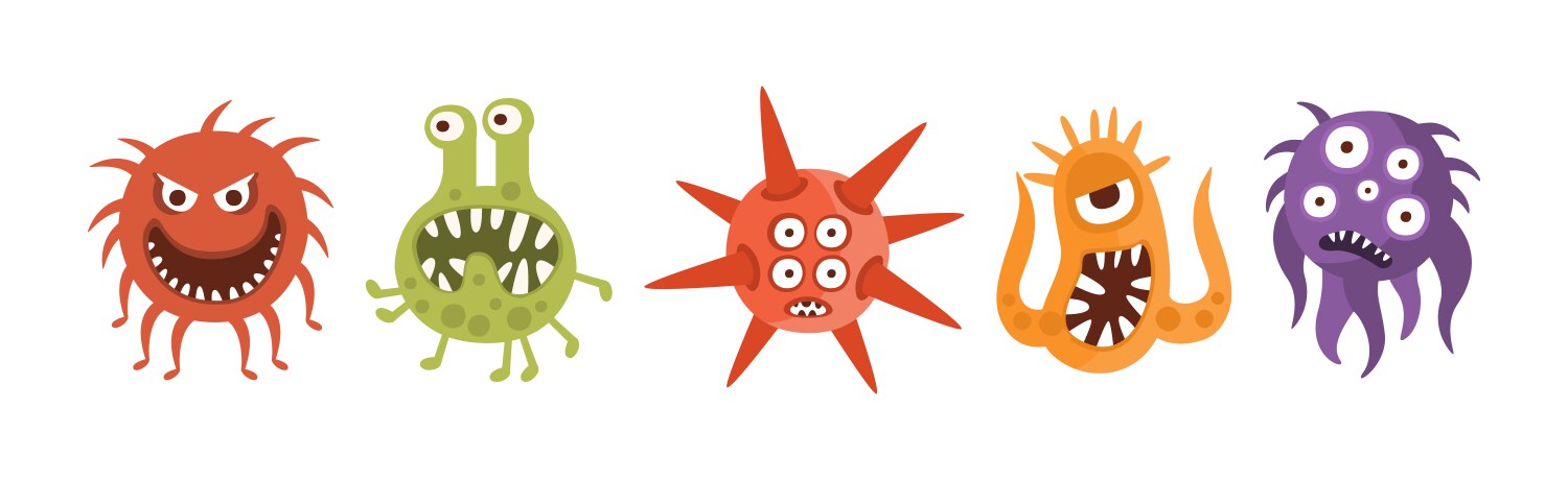 Aggressive fantastic monster microorganisms set Vector Image