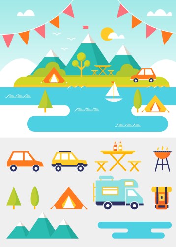 Camping flat design Royalty Free Vector Image - VectorStock