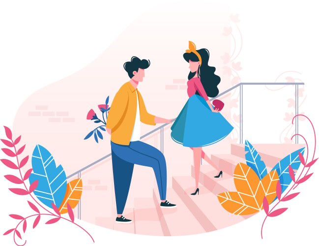 Flat young romantic couple in restaurant on date Vector Image