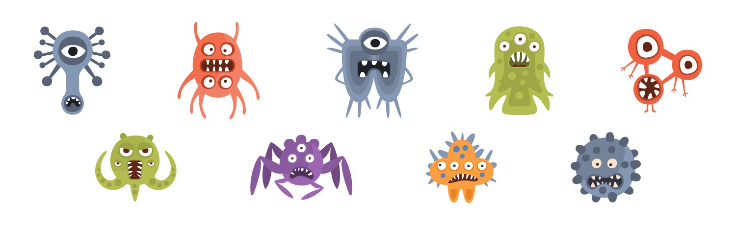 Aggressive fantastic monster microorganisms set Vector Image