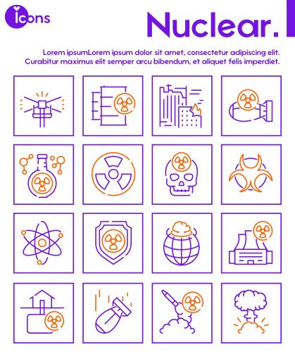 Nuclear color linear icon set editable stroke Vector Image