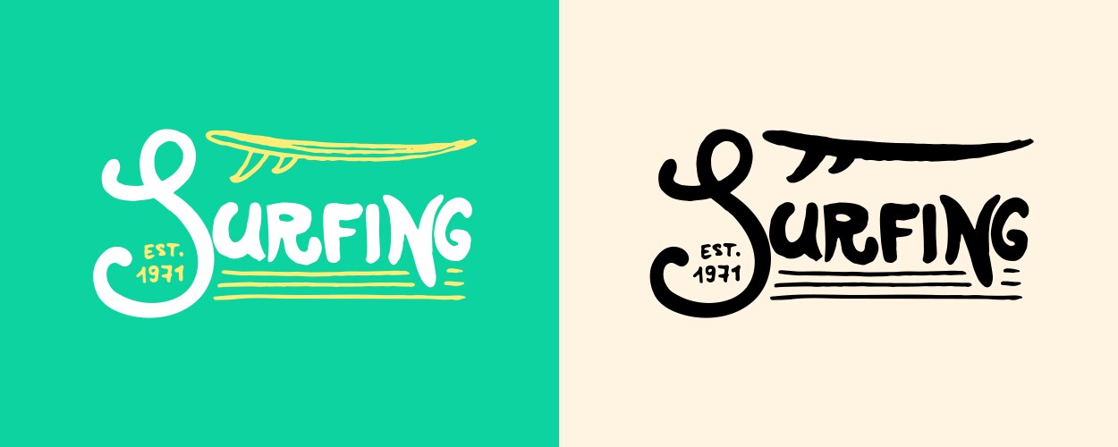 Surfing lettering sign summer surf surface water Vector Image
