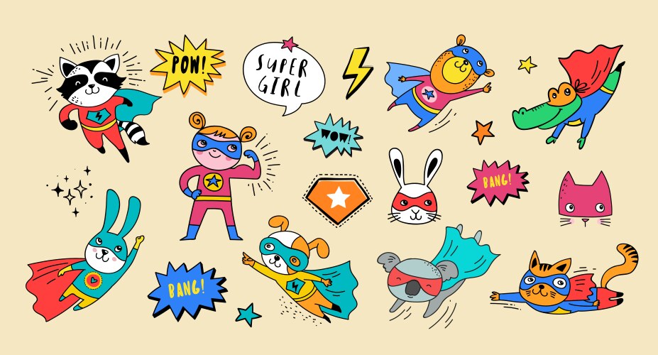 Cute Superhero Animals Royalty Free Vector Image