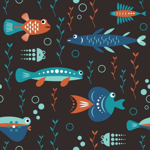 Fish and wild marine animals pattern Royalty Free Vector