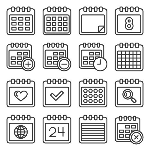 Calendar icons set with dates from 1 to 31 Vector Image