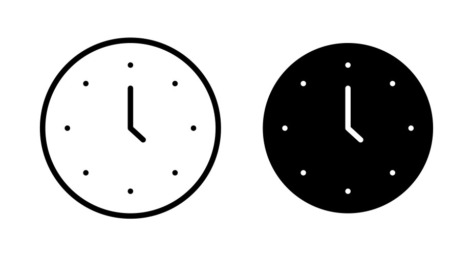 Clock face icon set black filled and outlined Vector Image