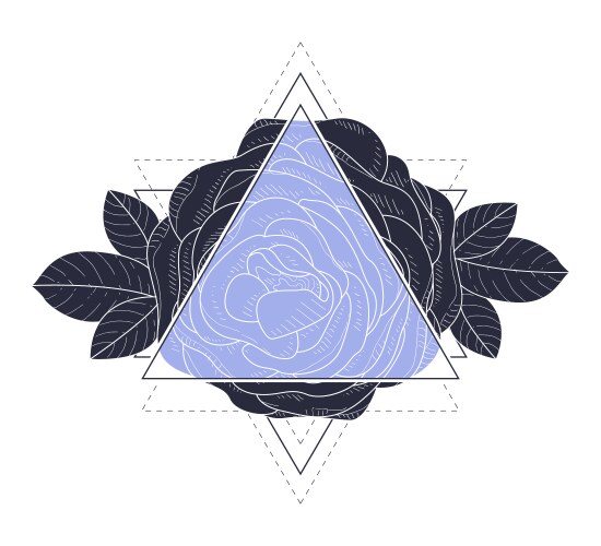 Triangle with rose flowers hand drawn monochrome Vector Image