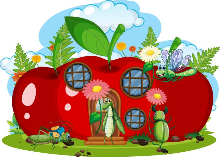Cartoon funny insects with mushroom house Vector Image