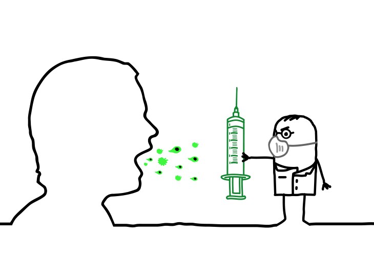 Yellow warning sign caution - flu shots ahead Vector Image