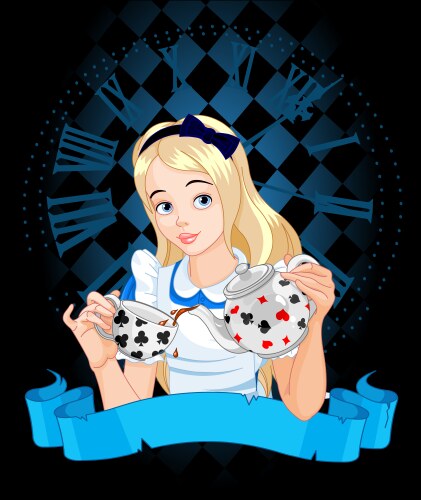 Alice takes tea cup Royalty Free Vector Image - VectorStock