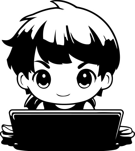 Cute boy using laptop isolated on white Royalty Free Vector