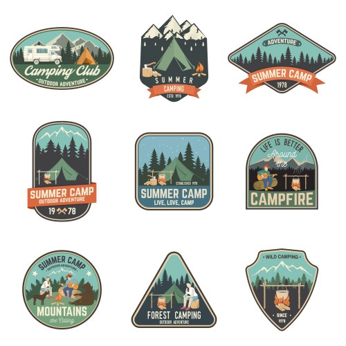 Summer camp logo cartoon outdoor travel Royalty Free Vector