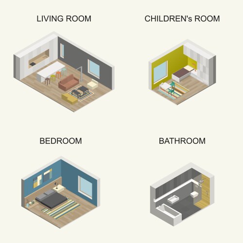 Isometric rooms designed house living room Vector Image