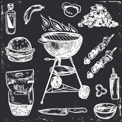 Hand drawn bbq and grill design elements grilled Vector Image