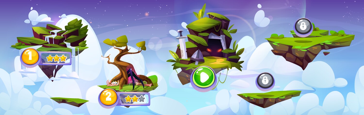 2d arcade game underwater landscape level map Vector Image