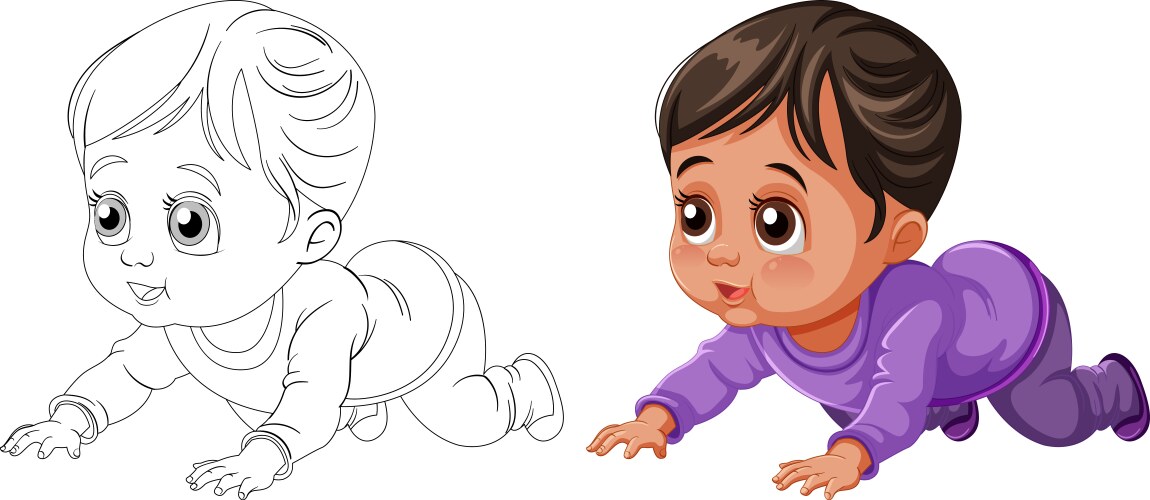 Black and white colored baby crawling images Vector Image
