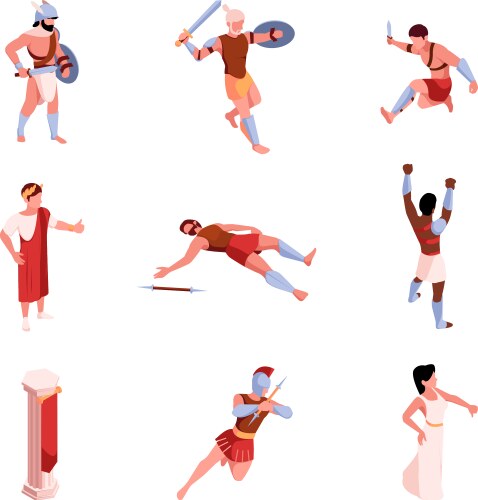 Ancient rome objects and warriors cartoon Vector Image