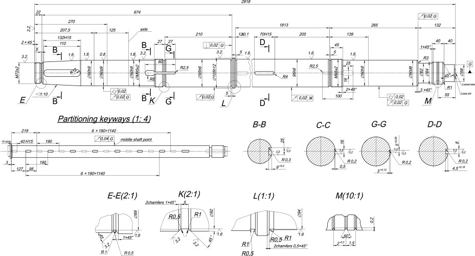 Shaft sketch with hatching engineering drawing Vector Image