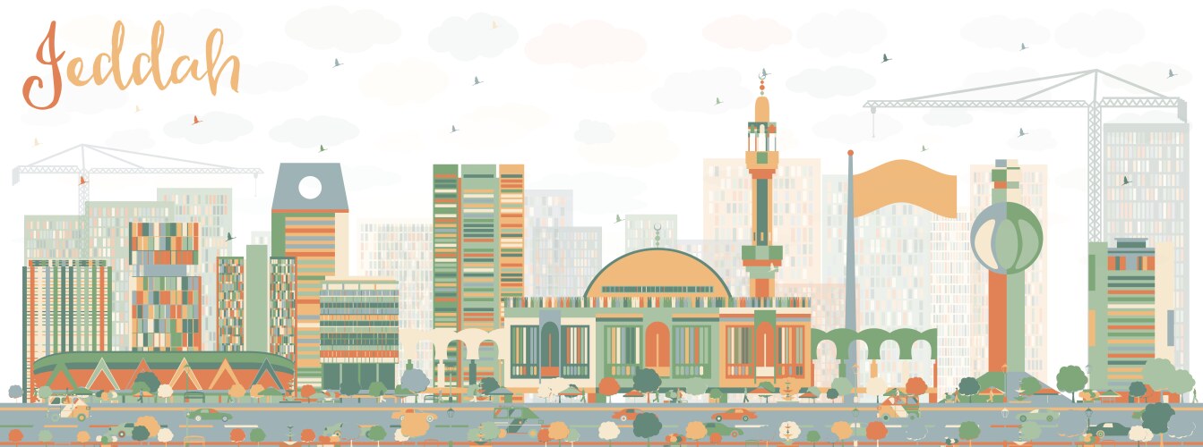 Jeddah saudi arabia city skyline with color Vector Image