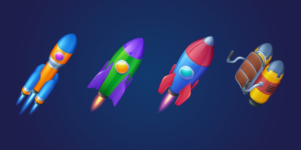 Pixel spaceships and rockets set Royalty Free Vector Image