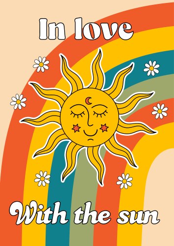 Retro poster with rainbowflowers Royalty Free Vector Image