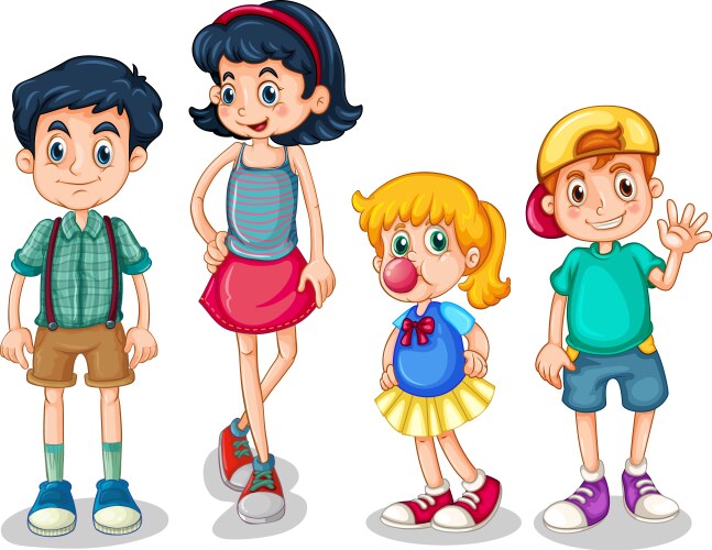 Four children are reading books on a stack Vector Image