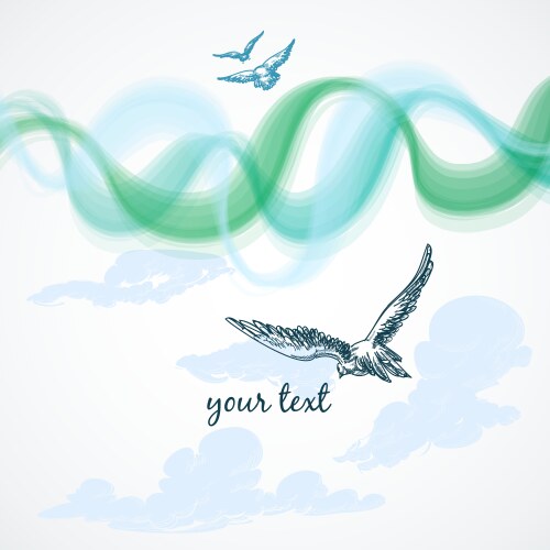 Birds flying in blue sky background Royalty Free Vector