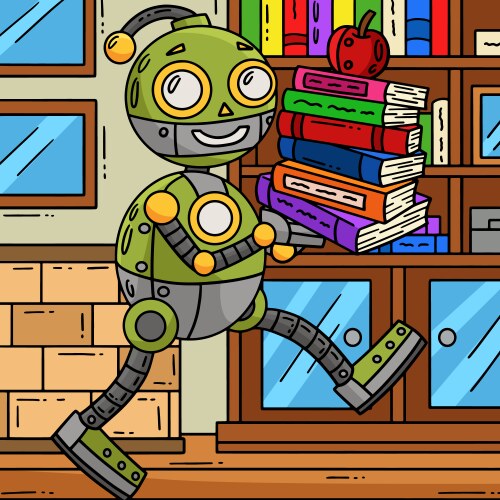 Robot with book and pencil cartoon colored clipart