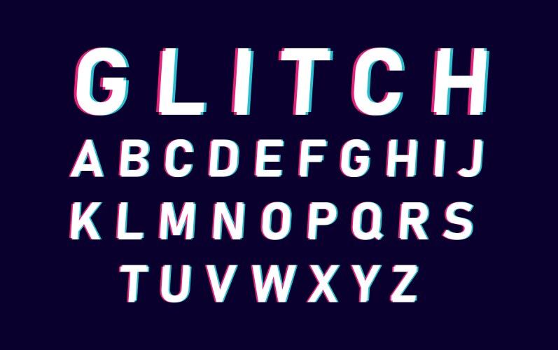 Distorted glitch font typeface letters Royalty Free Vector