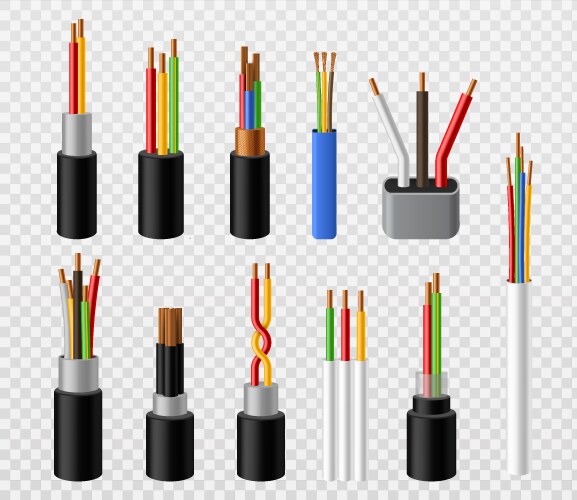 Electric wires single core and multicore set Vector Image