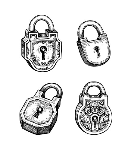 Vintage padlock and key ink sketch Royalty Free Vector Image