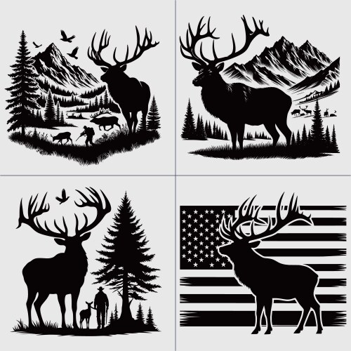 Deer hunting scene silhouette dad Royalty Free Vector Image