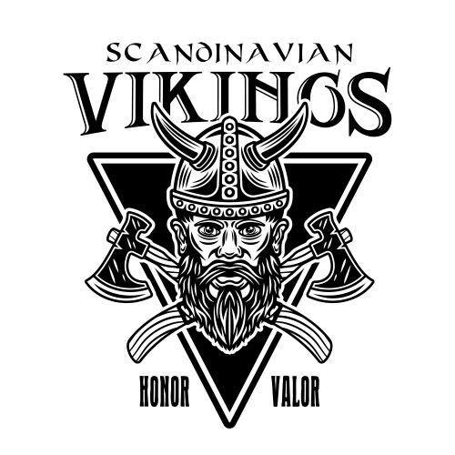 Viking head and crossed axes emblem label Vector Image