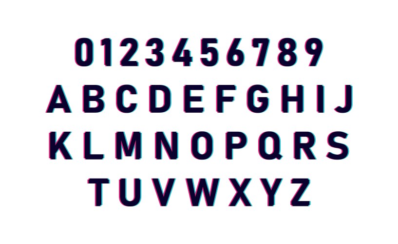 Distorted glitch font typeface letters Royalty Free Vector