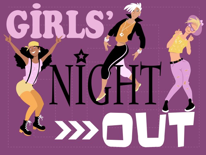 Girls night out neon lettering on brick wall Vector Image