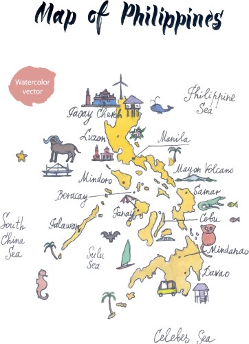 Philippines map and landmarks with people Vector Image
