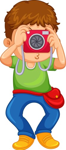 Cartoon boy taking photo using a digital camera Vector Image