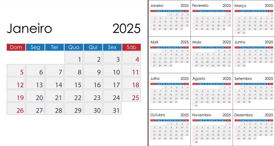 2025-2027 Portuguese Calendar – Royalty-Free Vector | VectorStock
