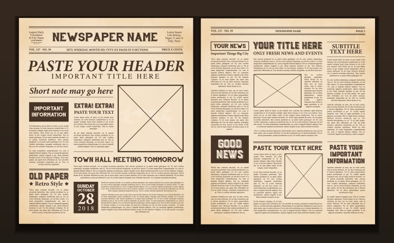 Newspaper page realistic vintage Royalty Free Vector Image