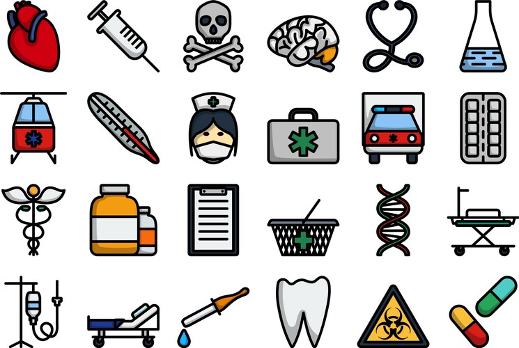 Hand drawn medical equipment icon set isolated Vector Image