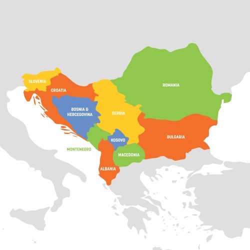 Southeast europe region colorful map of countries Vector Image