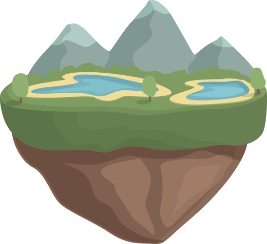 Floating island with mountain peaks Royalty Free Vector