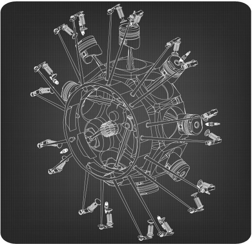 Radial engine blueprints Royalty Free Vector Image