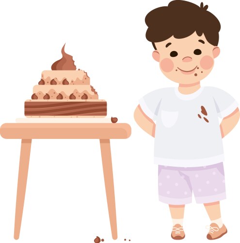 Greedy boy not sharing cake part of bad kids Vector Image