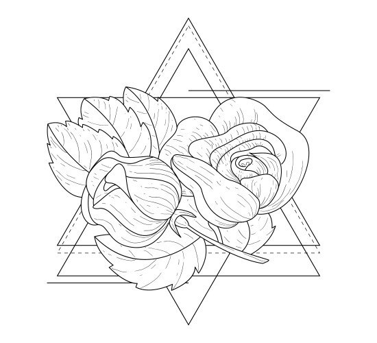 Triangle with rose flowers hand drawn monochrome Vector Image