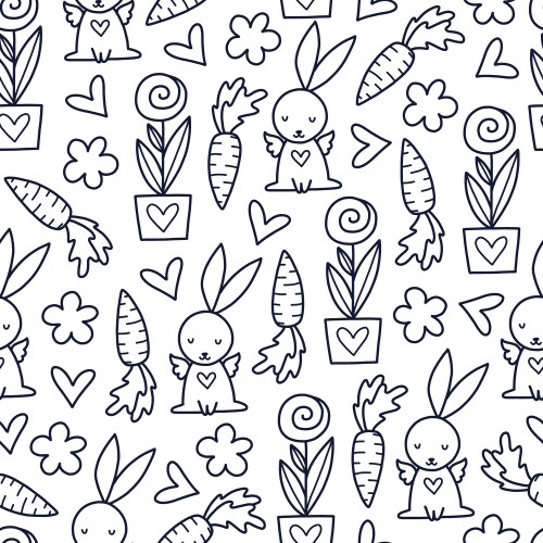 Seamless pattern with cute cats line drawing Vector Image