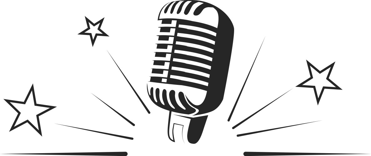 Standing singer microphone drawing Royalty Free Vector Image