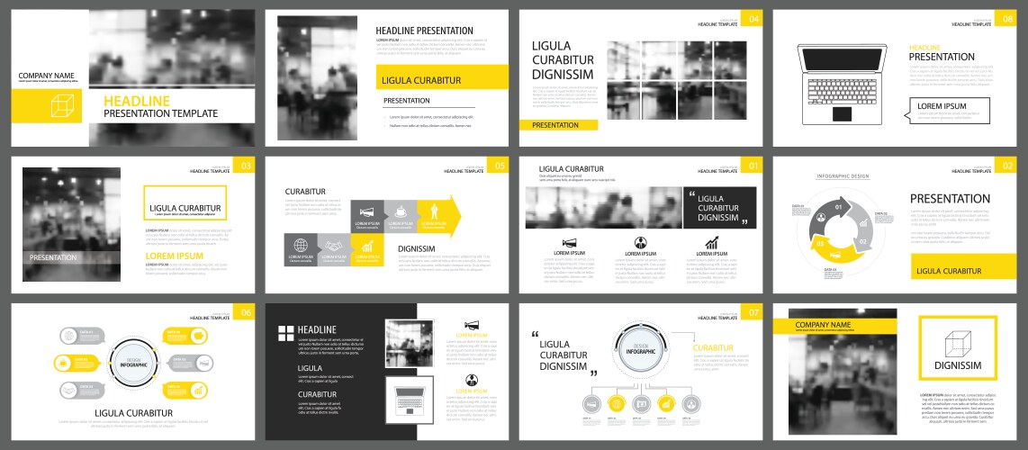 Yellow presentation templates and infographics Vector Image